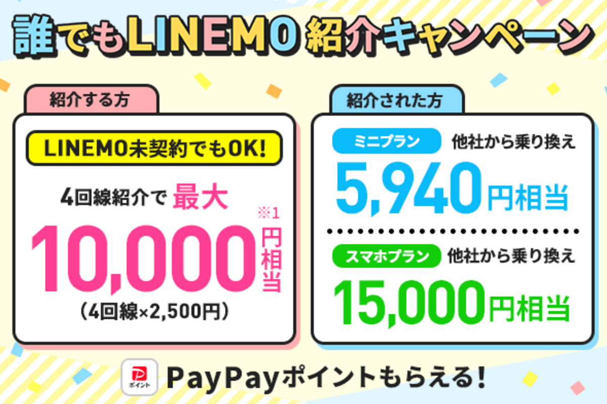 LINEMO、最大1万5000円相当付与の「紹介キャンペーン」を開始 | アプリオ